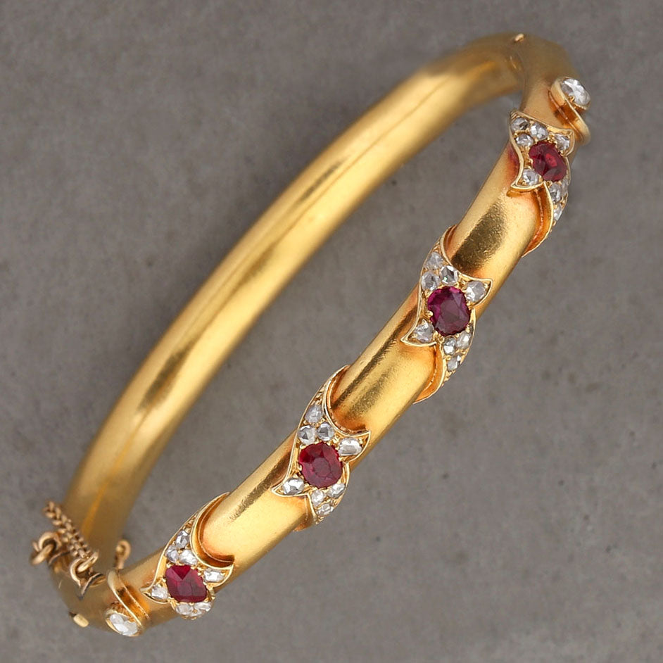 VICTORIAN BURMA RUBY AND ROSE CUT DIAMOND BANGLE IN 18K YELLOW GOLD ...