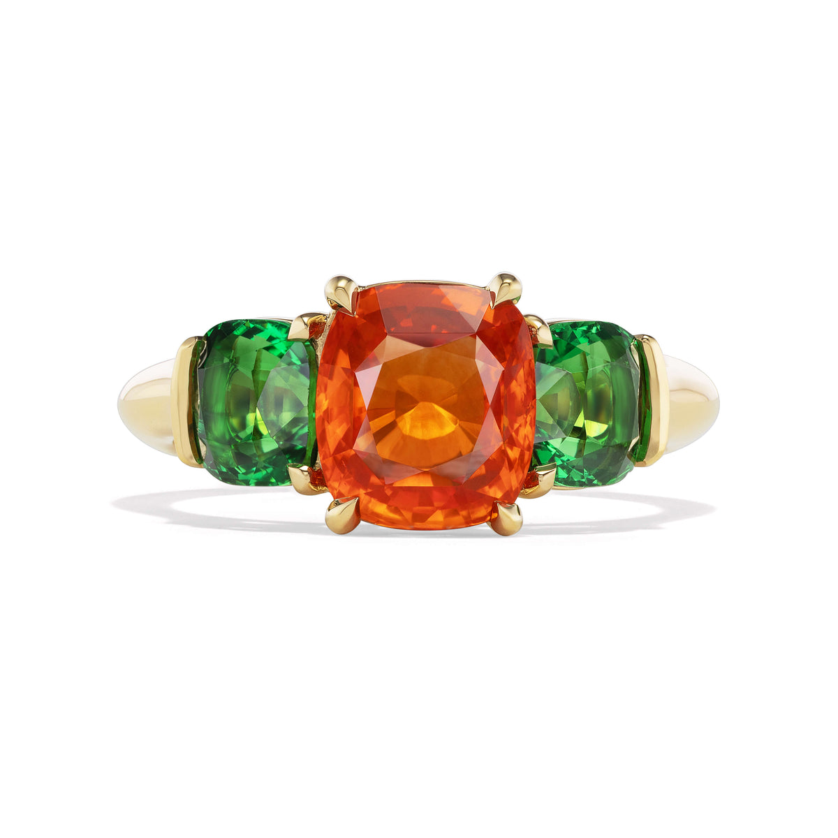 ORANGE SAPPHIRE AND TSAVORITE GARNET RING IN 18K YELLOW GOLD– McTeigue & Co